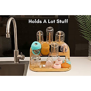 Baraiser Bottle Drying Rack, Bamboo Baby Bottle Holder, Portable and Space Saving Bottle Dryer for Baby Bottles Accessories and Feeding Supplies