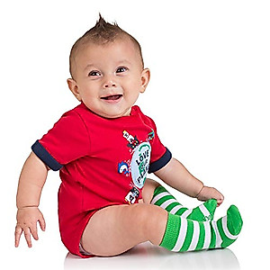 juDanzy Knee High Socks With Grips for Babies, Toddlers & Children (one pair) (2-4 Years, Green and white stripe)