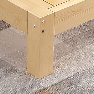 LITFAD Contemporary Pine Wood Platform Bed Natural Bed Frame with Headboard Mattress Wooden Slats Support Bed (No Box Spring Needed) - Storage Not Included Bed & Mattress Full-Covered, Twin