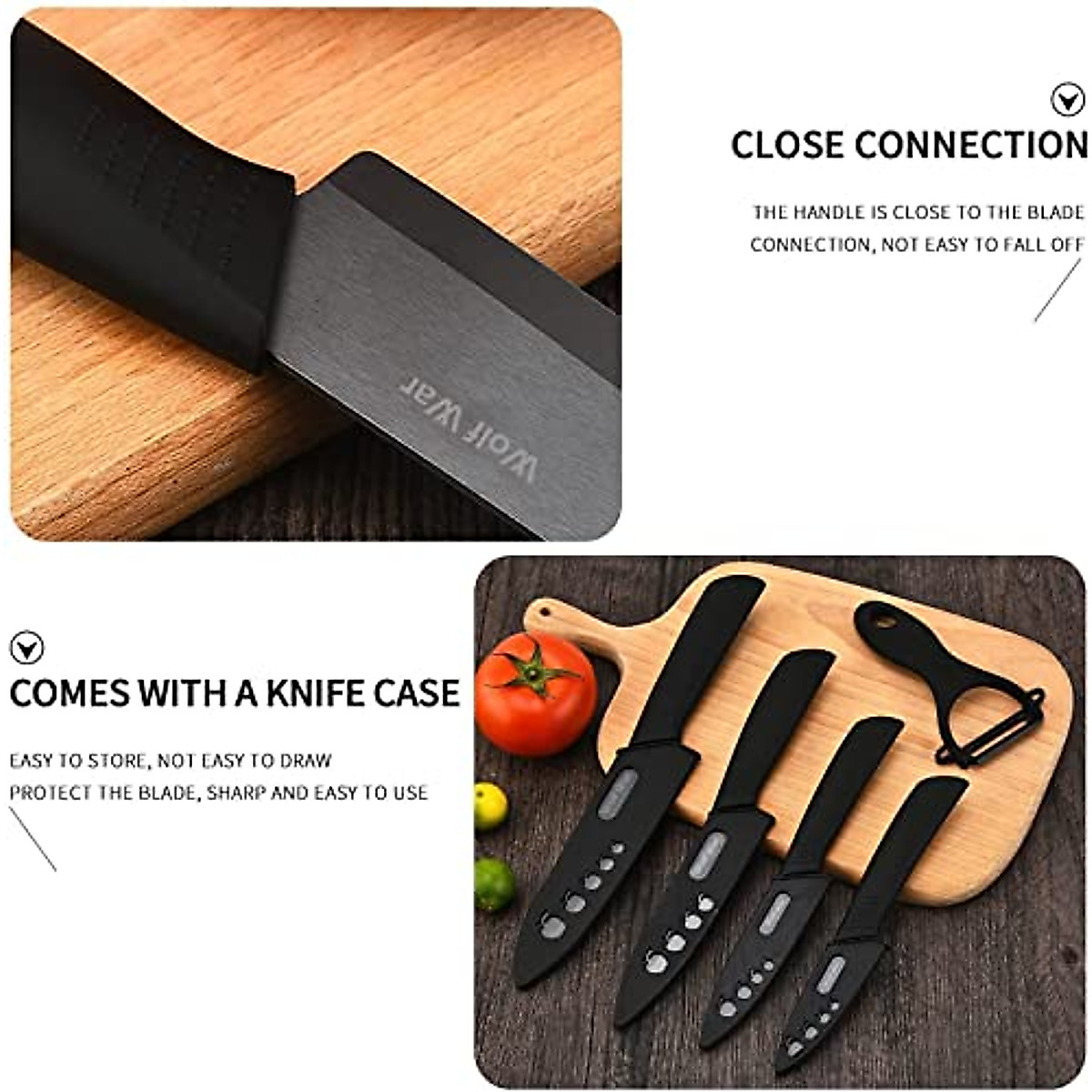 Kitchen Ceramic Knife Set Professional Knife With Sheaths, Super Sharp Rust Proof Stain Resistant (6" Chef Knife, 5" Utility Knife, 4" Fruit Knife, 3" Paring Knife, One Peeler)