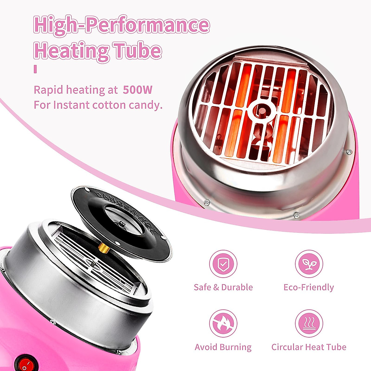 CR Party Pink Cotton Candy Machine, Homemade Portable Cotton Candy Maker for Kids Christmas Gift Birthday Party