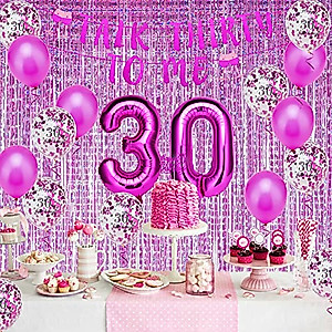 30th Birthday Decorations for Women, Hot Pink 30 Birthday Decorations for Her, Talk Thirty to Me Banner,Crown, Sash, Cake Topper and Number Balloon, 30th Birthday Party Supplies for Women