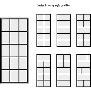 BARNSMITH 36in x 84in Frosted Glass Barn Door with 6.6FT Top Mounted Hardware kit Include Soft Close Mechanism DIY 15 Lites Modern Aluminum Frame Glass Sliding Barn Door Disassembled Easy Installation