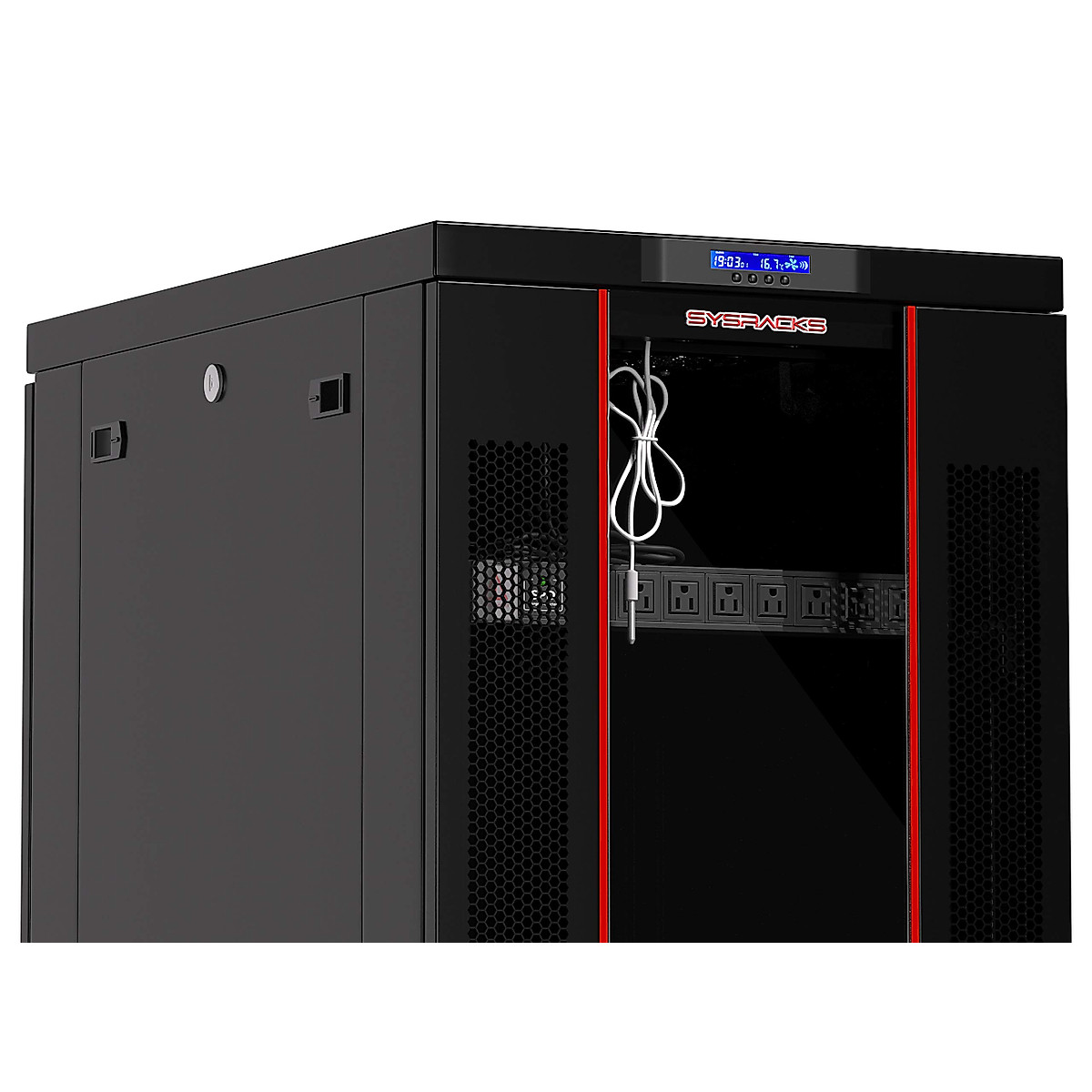 Server Rack - Locking Cabinet - Network Rack Cabinet Enclosure - 42U - Rack Mount - 32 Inch Deep - Server Cabinet - on Wheels - Shelf - Cooling Fan - Thermostat - Sysracks - SRF