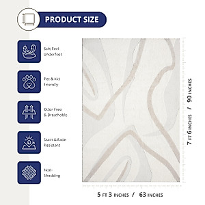 Abani Nomad Cream & Beige Area Rug 5' x 8' for Living Room, Bedroom - Chic Abstract Pattern - Durable & Easy to Clean