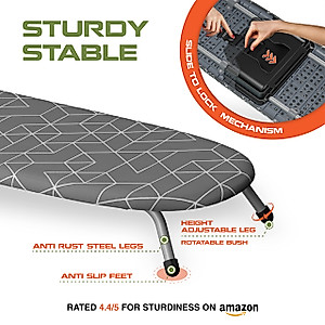 XABITAT Table Top Ironing Board with Wall Mount, D-Crease, Portable Space Saving Mini Laundry Room Iron Board, Foldable Small Ironing Board with Iron Holder, Grey