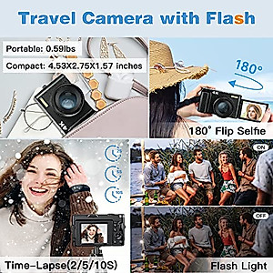 4K Digital Camera for Photography and Video Autofocus Anti-Shake, 48MP Vlogging Camera with SD Card, 3'' 180° Flip Screen Compact Camera with Flash, 16X Digital Zoom Travel Camera (2 Batteries)