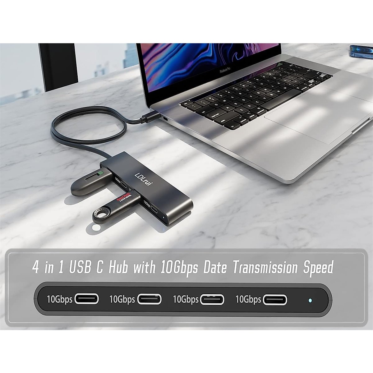 4-Port USB C Hub,USB C to USB C Hub,10Gbps USB C Splitter for Laptop [Data Transfer Only],USB C 3.2 Multiport Adapter for iPhone 15 Pro/Pro Max,MacBook Air/Pro,Mac Mini,iMac,Dell XPS