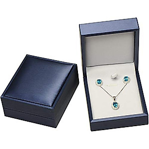 The Jewellery Pak Blue Color Necklace Earring Set Gift Box Luxury Soft Touch PU Leather Material Necklace Pendant Chain Jewelry Storage Box Size 2.87 in(W)3.35〞(D)1.38〞(H), Blue