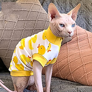 Sphynx Cat Summer Clothes for Cats Only Cute Animal Cotton T-Shirts Soft Breathable Pullover Vest with Sleeveless Kitten Shirts for Sphynx (M (4.9-7.3lbs), Yellow Duck)