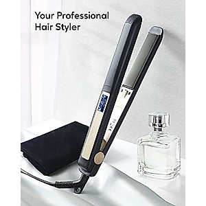 Professional Hair Straightener Titanium Flat Iron for Hair Makes Hair Shiny Dual Voltage Flat Iron Heats up Fast, Black