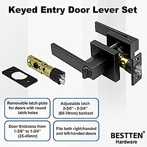 BESTTEN Heavy Duty Entry Door Lever for Exterior and Interior Use, Matte Black Square Door Handle, Commercial and Residential, Monaco Series