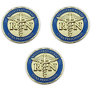 Nurse Coin, Bulk Pack of 3, The Lord is My Refuge & My Fortress, Psalm 91 & Cura Personalis - Personal Care, Religious Pocket Token of Peace & Protection, RN Challenge Coin with Christian Flag