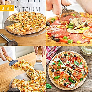 GUANGMING - Pizza Peel Round Stainless Steel, Perfect for Baking Homemade Pizza, Bread, Cakes, Biscuits, Wooden Handle Metal Shovel Spatula Peal for Baking Pizza and Cake,Silver