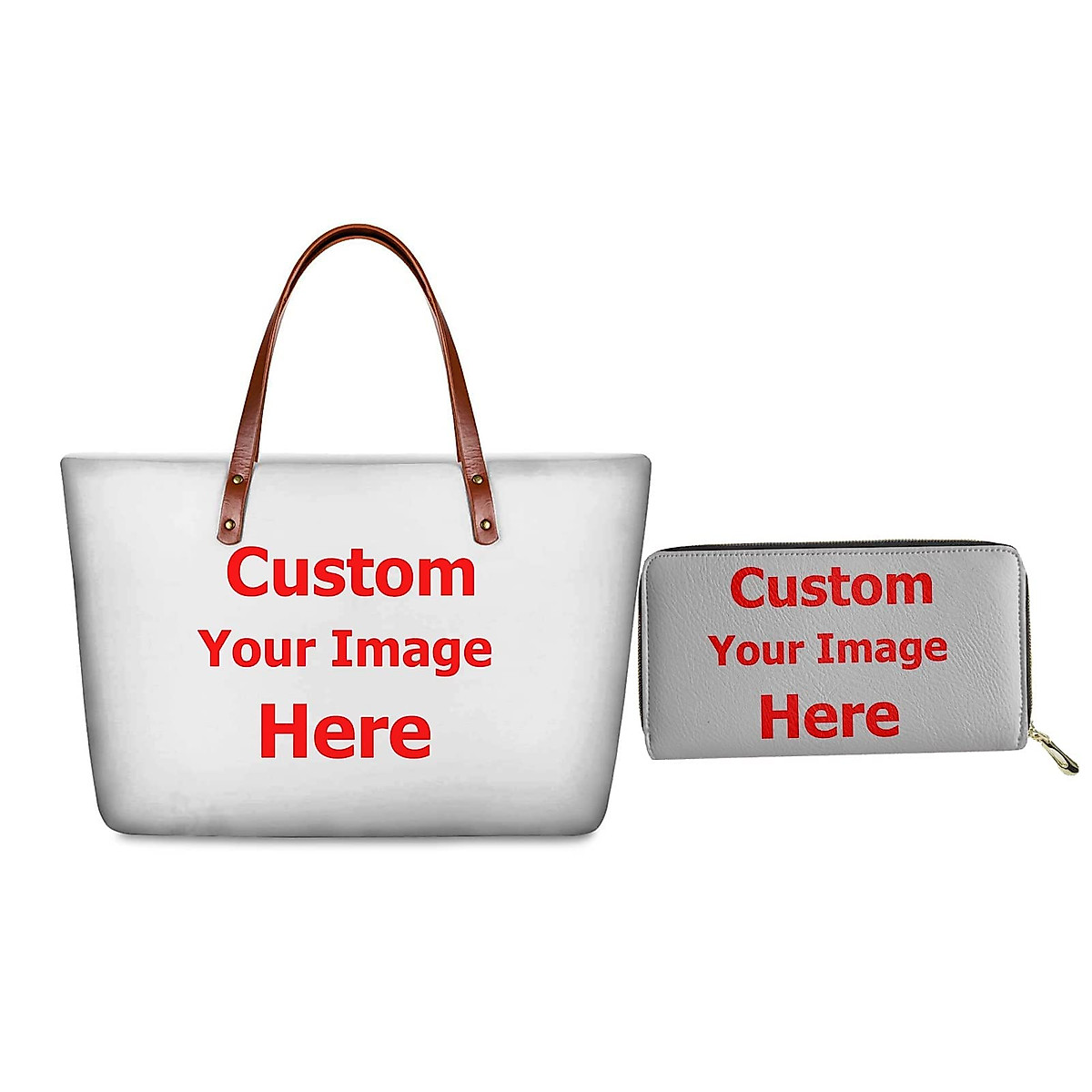 Yiekeluo Custom Personality Top Handle Bag Purse with Long Leather Wallet Zipper Closure 2 Packs Set for Women Girls Gifts-Add Your Own Image/Picture Here