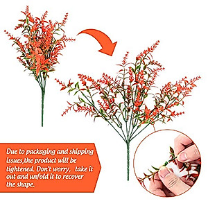 BigOtters 8 Bundles Artificial Lavender Flowers, Outdoor Fake Flowers UV Resistant No Fade Faux Plastic Plants Lover Favors for Home Wedding Garden Porch Window Box Decor(Orange Red)