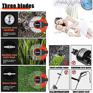 Handheld Electric Weeder, Battery Powered 24V Lightweight Cordless Weed Trimmer with Charger 3 Blades Multipurpose Home Lawn Mower