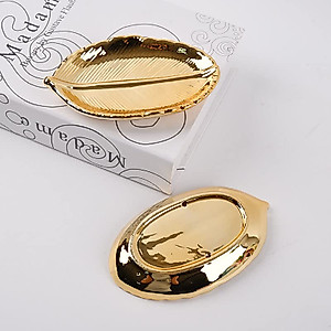 Golden Leaf Tray Ceramic Jewelry Plate Key Tray Ring Holder Trinket Dish Vanity Tray Candy Snack Tray for Christmas,Birthday,Wedding,Women