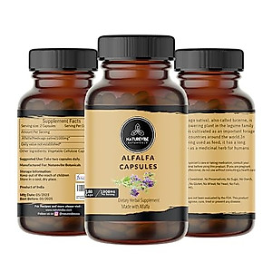 Naturevibe Botanicals Alfalfa Capsules Premium 180 Veg Capsules | 1000mg Per Serving | Nutritionally Abundant | Made with Pure Herb Alfalfa Powder