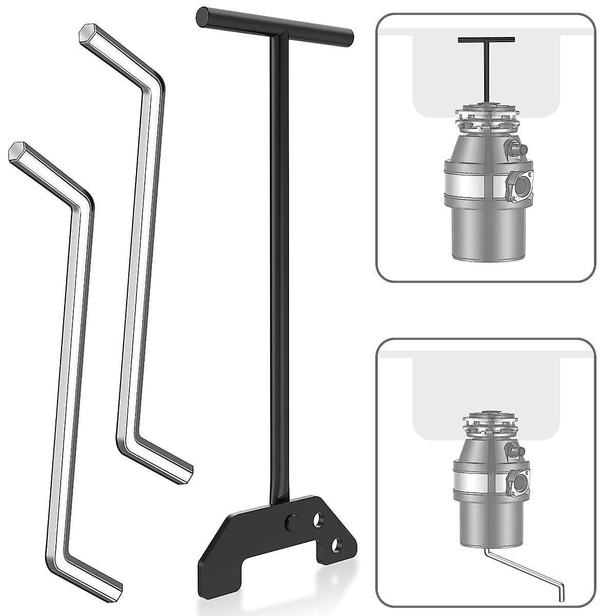 Famiron Garbage Disposal Wrench, Garbage Disposer Unjamming Wrench with 2 PCS Garbage Disposal Allen Wrench Tool, Designed to dislodge jams or clutter from above the sink -Black