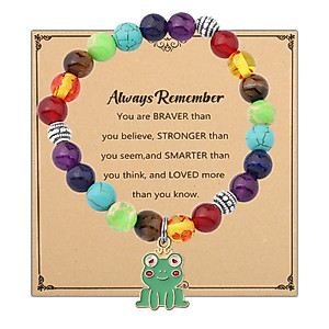 WSNANG Frog Bracelet Frog Lovers Gift Insect Animal Lover Gift You Are Braver Stronger Smarter Than You Think Message Card Jewelry (Frog Always C-Br)