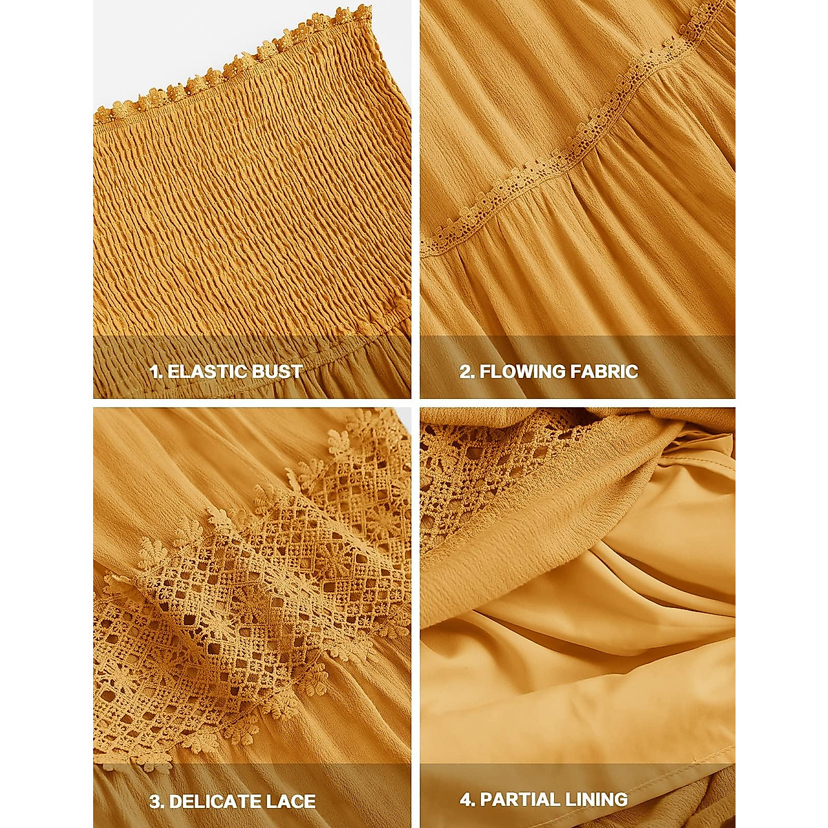 ZESICA Women's 2025 Summer Bohemian Strapless Off Shoulder Lace Trim Backless Flowy A Line Beach Long Maxi Dress,Yellow,Large