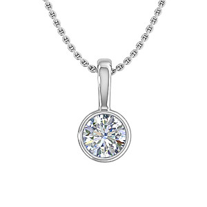 FINEROCK 1/3 Carat Diamond Solitaire Pendant Necklace in 14K White Gold (Included Silver Chain)