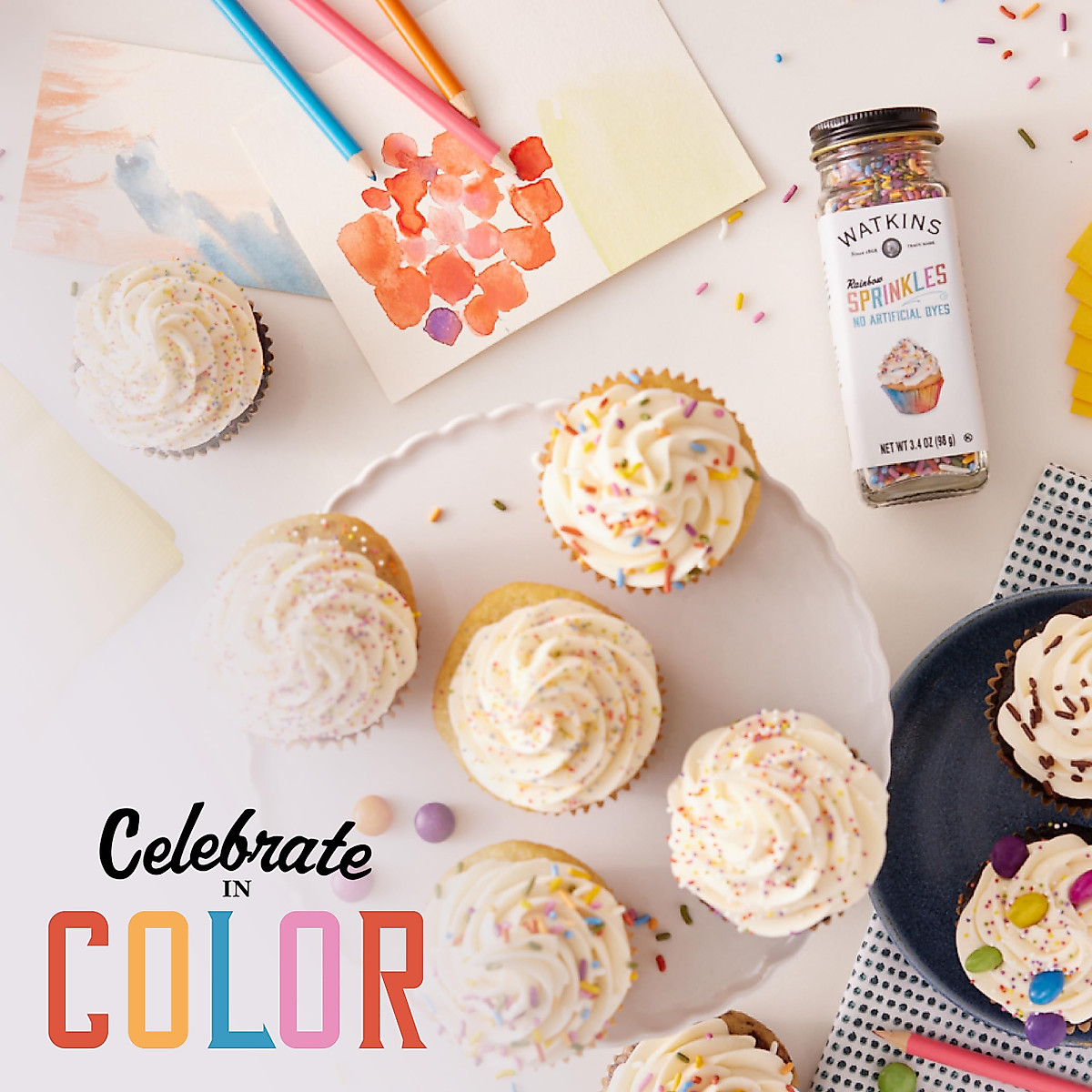 Watkins Rainbow Decorating Sprinkles, No Artificial Dyes, Kosher, 3.4 Ounce Jar, 1-Pack