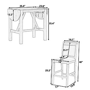 Harper & Bright Designs 3 Piece Counter Height Kitchen Dining Set with Drop Leaf Dining Table and 2 Dining Padded Chairs, Dining Room Set for Small Places, Brown