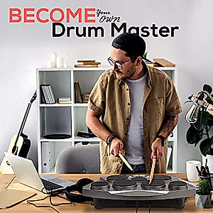 Pyle Pro Electronic Drum kit - Portable Electric Tabletop Drum Set Machine with Digital Panel, 7 Drum Pad, Hi-Hat / Kick Bass Pedal Controller USB AUX -Tom Toms, Hi-Hat, Snare Drums, Cymbals - PTED06