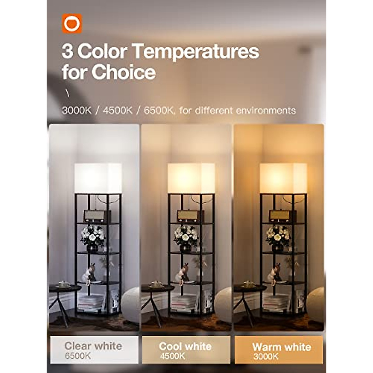 addlon Floor lamp with Shelves Pro Max, 5-Tier Modern Floor lamp with 3 Color Temperatures LED Bulb, Display Shelf lamp for Living Room, Bedroom and Office - Black…