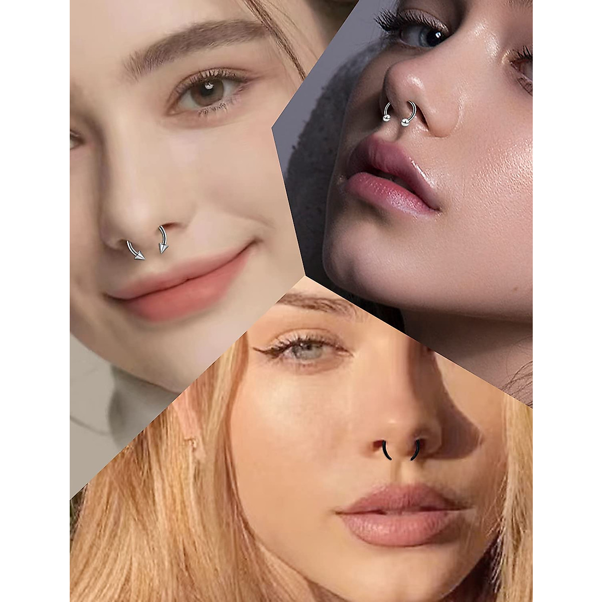 Ovxznts 16G Surgical Steel Septum Rings Nose Septum Horseshoe Hoop Lip Smiley Piercing Jewelry Eyebrow Ring Daith Earrings Replacement Ball and Spikes Set