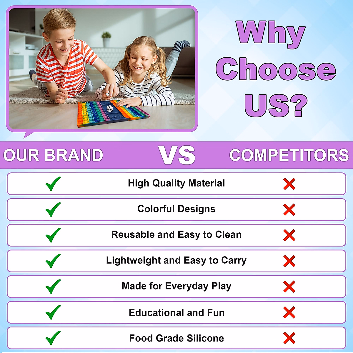 Pop Fidget Toys Pop It Games Rainbow Squishy Bubble Sensory Chess Board Game