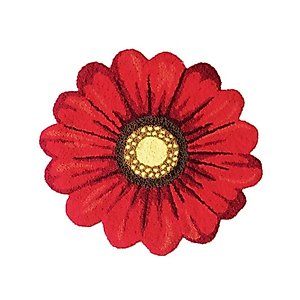 Judy Dre am Red Sunflower Shape Area Rug Hand Woven Floral Round Rugs for Bedroom Kitchen Bathroom Living Room Washable Bath Mat for Christmas Party Dec