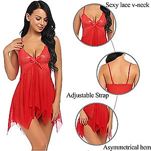 Avidlove Womens Red Babydoll Lingerie for Women Valentines Day Lingerie Negligee Lingerie Red L