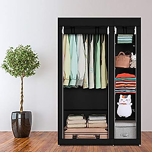 DESIGNSCAPE3D Portable Wardrobe with Hanging Rod and Shelves, 67in Clothes Closet with Non-Woven Fabric Cover, Easy to Assemble, Black