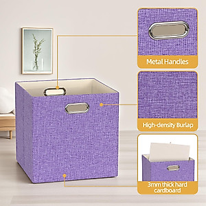 BinWhiz Set of 4 Collapsible Linen Storage Cubes - 13x13x13 Inches Fabric Bins for Kallax Shelves, Cabinet, Bookcase, Closet - Versatile Home Organizer Boxes for Decor and Laundry (Purple)