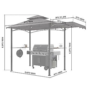 MASTERCANOPY 11 x 5 Grill Gazebo with Extra Side Awning Outdoor BBQ Gazebo with 2 LED Lights for Patio Party Backyard Picnic(Dark Gray)