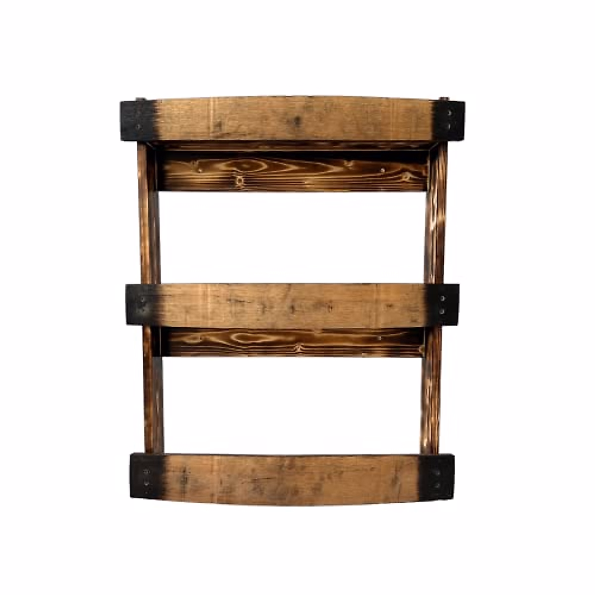 Wooden Bourbon Whiskey Barrel Stave Shelf, Large Torched Three-Tier Liquor Bottle Display Cabinet, Wall Mount, Easy Installation, Medium