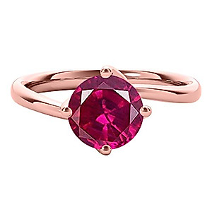 Aonejewelry 0.85 Carat 6mm Round Shape Created Ruby Gemstone Solitaire Engagement Wedding Ring For Woman Crafted In 10K Rose White & Yellow Gold