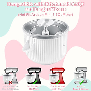 GLINK Ice Cream Maker Attachment for KitchenAid Stand Mixer, Compatible with Kitchenaid 4.5-5Qt Stand Mixer and 5-6Qt Bowl-Lif, 2-Quart Frozen Yogurt/Ice Cream/Sorbet Gelato Maker