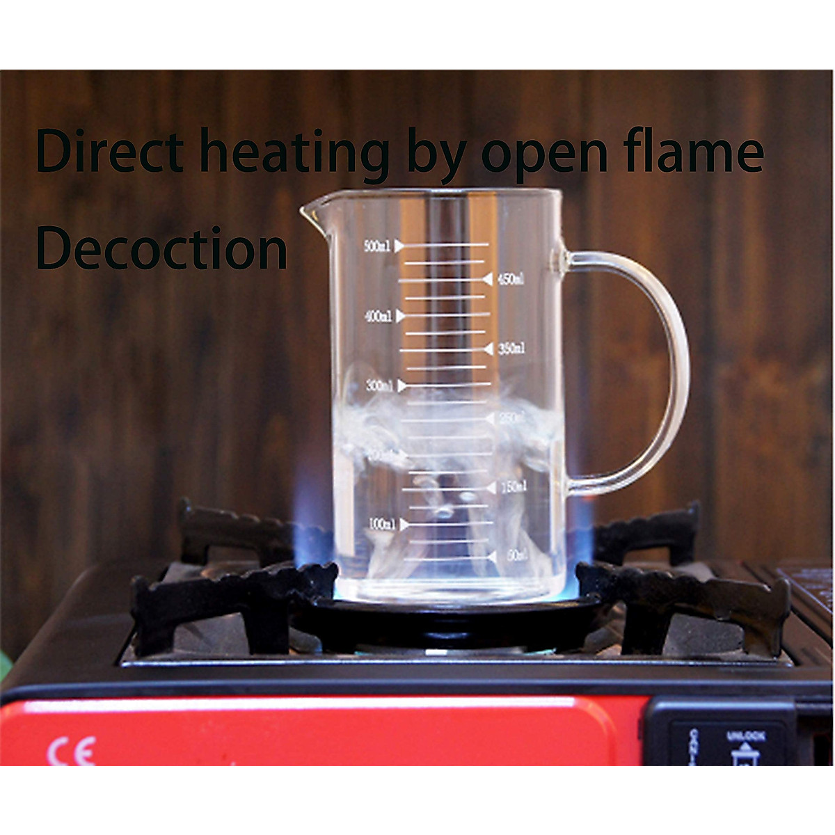 KINNOSE Graduated Beaker Mug with Handle and Durable Bamboo Lid Borosilicate Glass Multi-Function Food Grade Measuring Cup 500ml