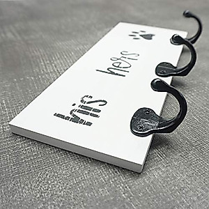 Hanna Roberts Decorative Key Holder & Dog Leash Hook Wall Mount for Entry Way, Kitchen, & Mudroom, His Hers & Paw Print Triple Hook, 10" x 2" x 5"