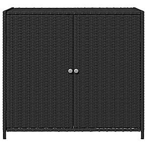 Gecheer Patio Storage Cabinet Outdoor Garden Storage Organizers Black 32.7" x 17.7" x 29.9" Poly Rattan 0223021C