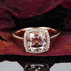 Kardy Fine Gemstone Morganite Fashion Diamond Solid 14K Rose Gold Promise for Women Wedding Engagement Ring Set