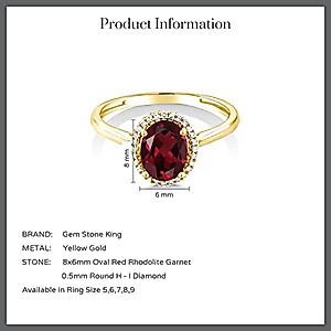 Gem Stone King 10K Yellow Gold 8X6MM Oval Gemstone Birthstone and White Diamond Halo Engagement Ring | Wedding Anniversary Promise Gold Ring For Women | Available In Size 5-10