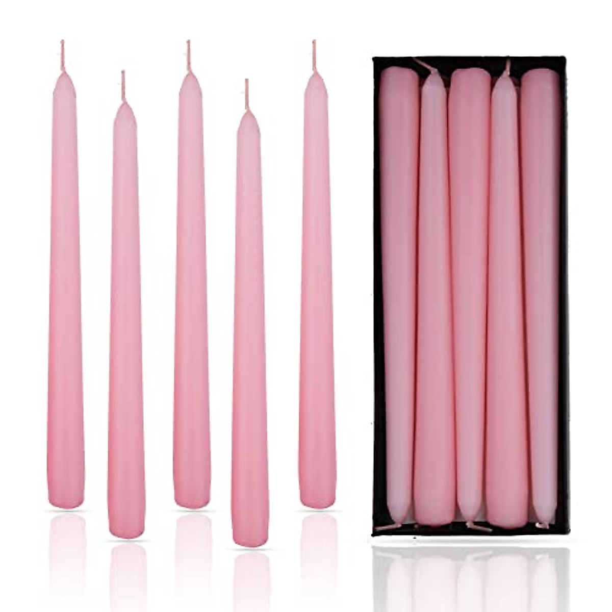 Axiom-Pack of 10 Unscented Taper Candles-9.84 Inches Tall Thicker Candle Set-9 Hours Burning time-Premium Quality Wax dripless candlesticks for Home Décor Wedding, Party & Valentines Day (Baby Pink)