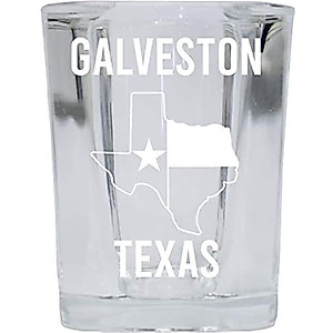 R and R Imports Galveston Texas Souvenir Laser Etched 2 Ounce Square Shot Glass Texas State Flag Design