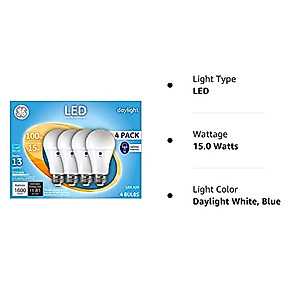 GE Daylight 100 Watt Replacement LED Light Bulbs, General Purpose, Bluish White Light Bulbs 4 Pack (Daylight, 4 Pack)