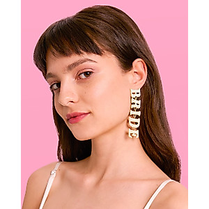 xo, Fetti Bride Pearl Drop Earrings, 3" Drop, Gold Pearl Charm Letter Jewelry | Bachelorette Party Decorations, Bridesmaid Gift, Bridal Shower, Wedding